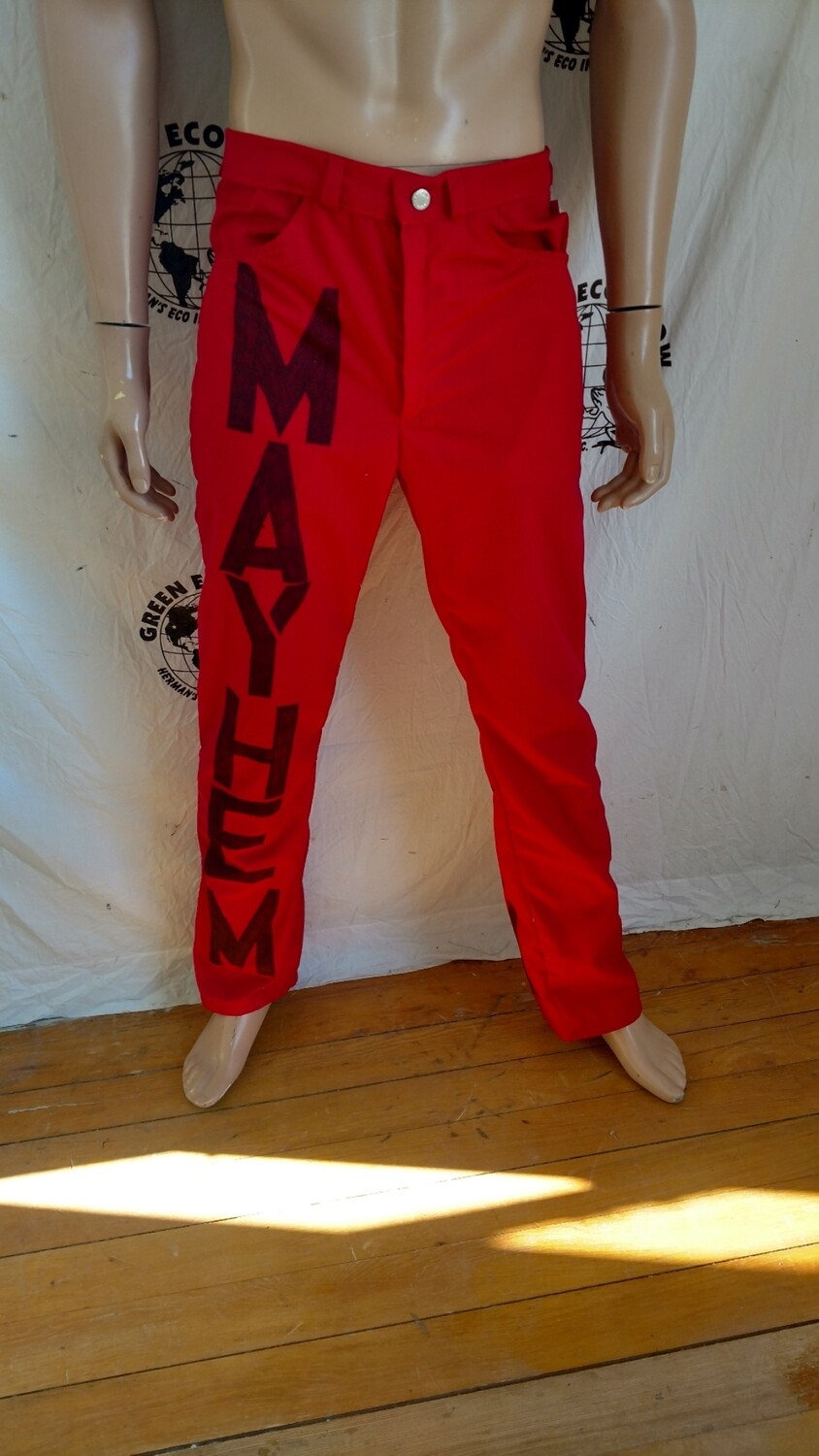 Mens Pants Mayhem 34 X 32 Hermans Red with Black letters USA Jeans ...