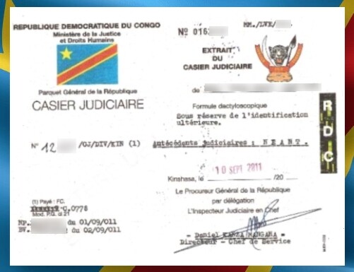 Extrait du Casier Judiciaire Congo-Kinshasa RDC