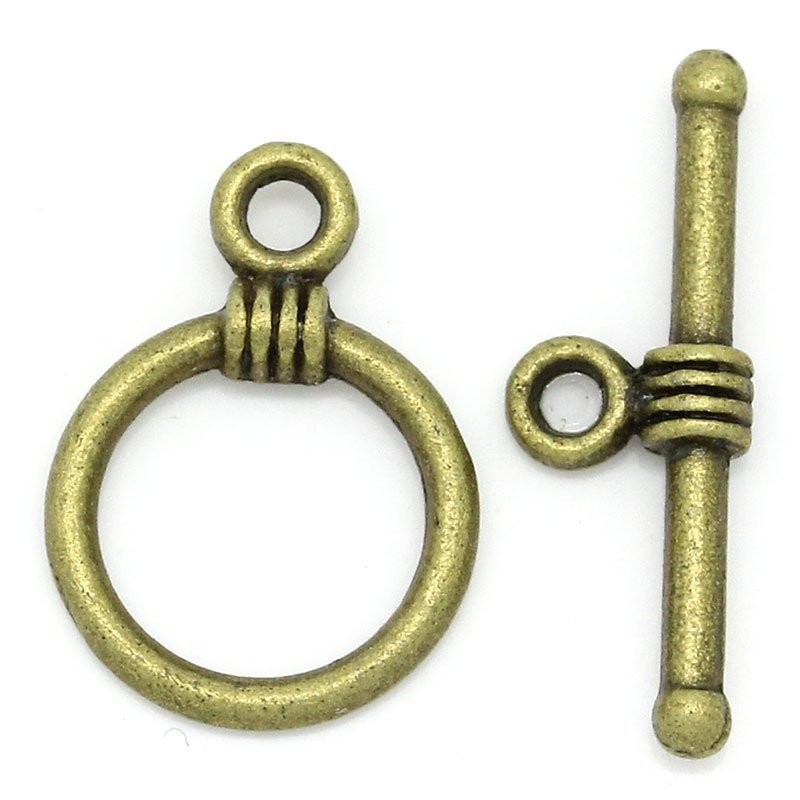 10 x Antique Bronze Round Toggle Clasp, 16x19mm