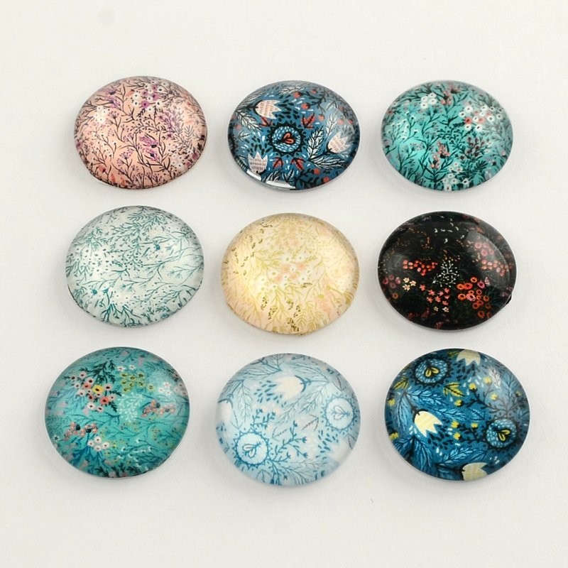 20 x Glass Domed Flatback Cabochons, 12mm, Abstract