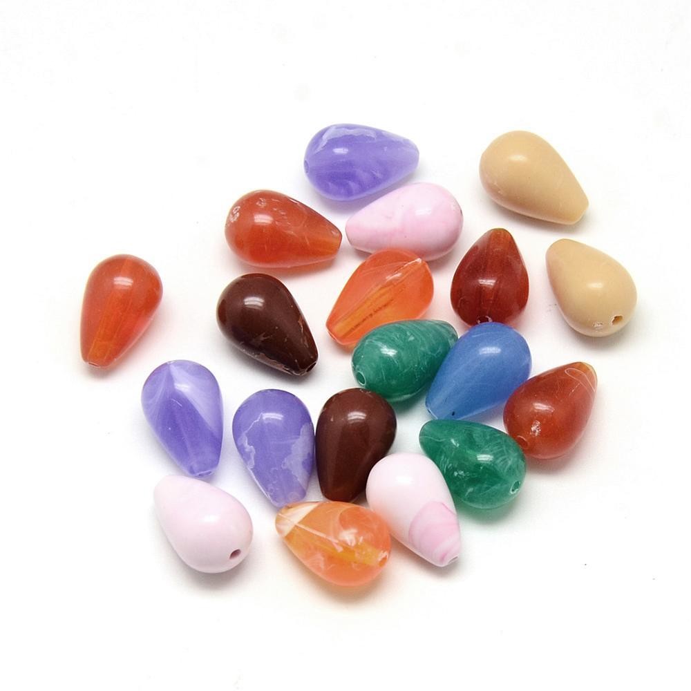 30 x Marbled Acrylic Teardrop Beads, 15x10mm
