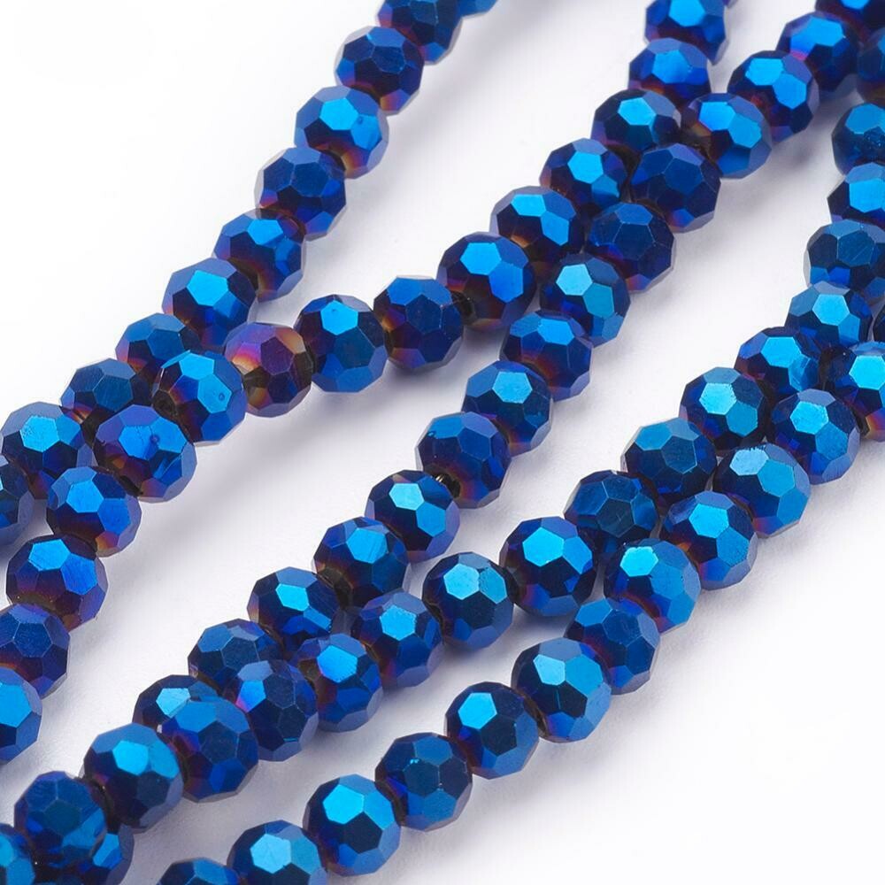 4mm Faceted Crystals in Midnight Blue, 1 Strand