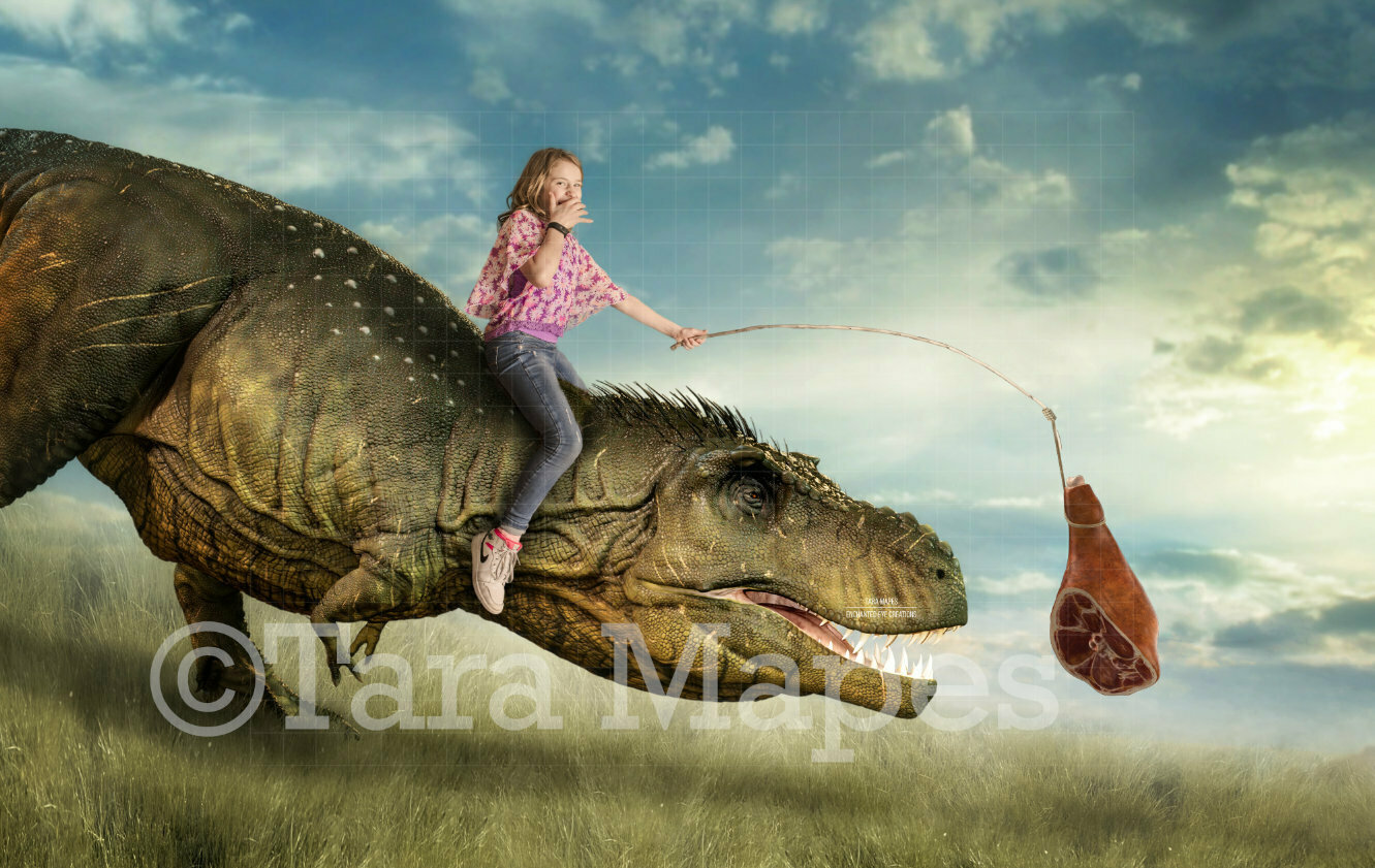 T Rex Dinosaur Chasing Meat on Stick - Ham PNG included - Funny ...