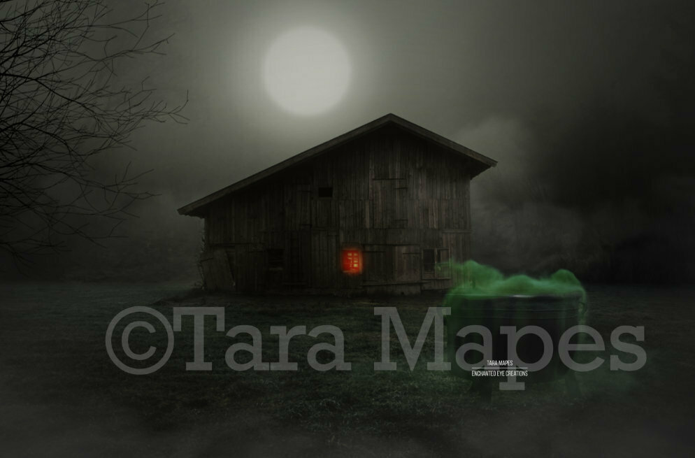 Witch's Cabin in Foggy Field with Cauldron Halloween Witch Digital ...