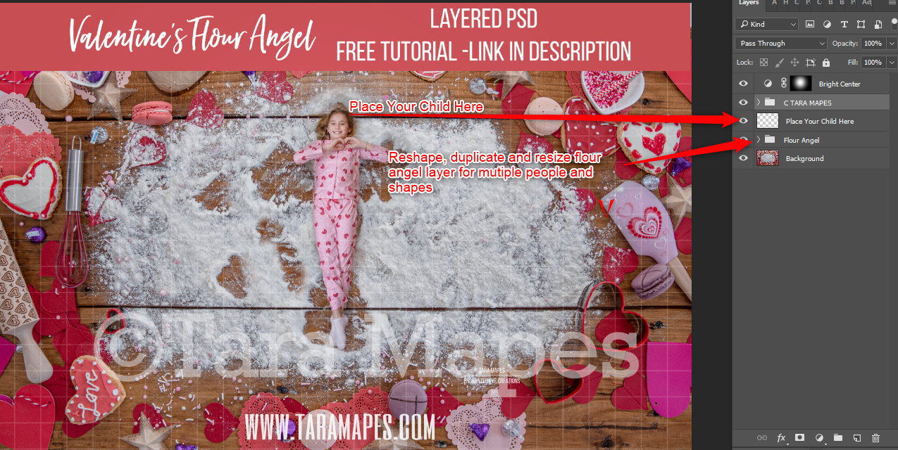 Valentine Digital Background - Flour Angels - Layered PSD Christmas ...