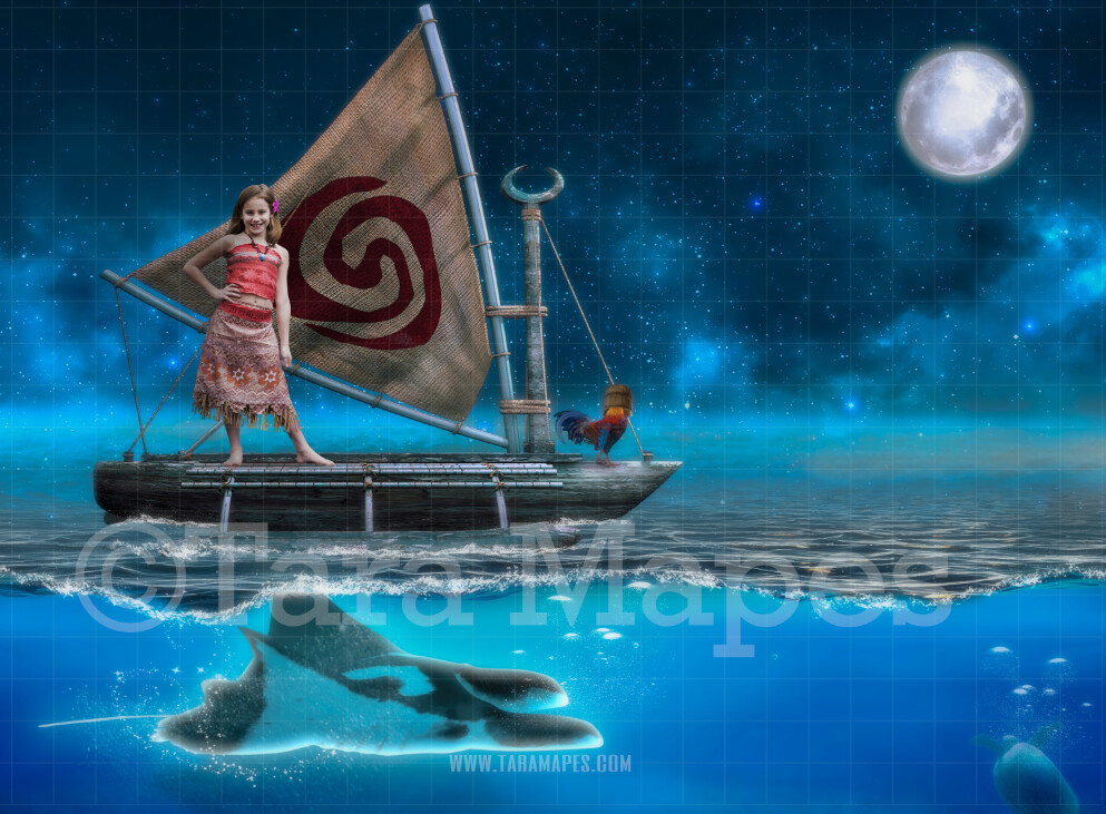 Raft Boat Ocean - Boat in Ocean - Digital Background Backdrop