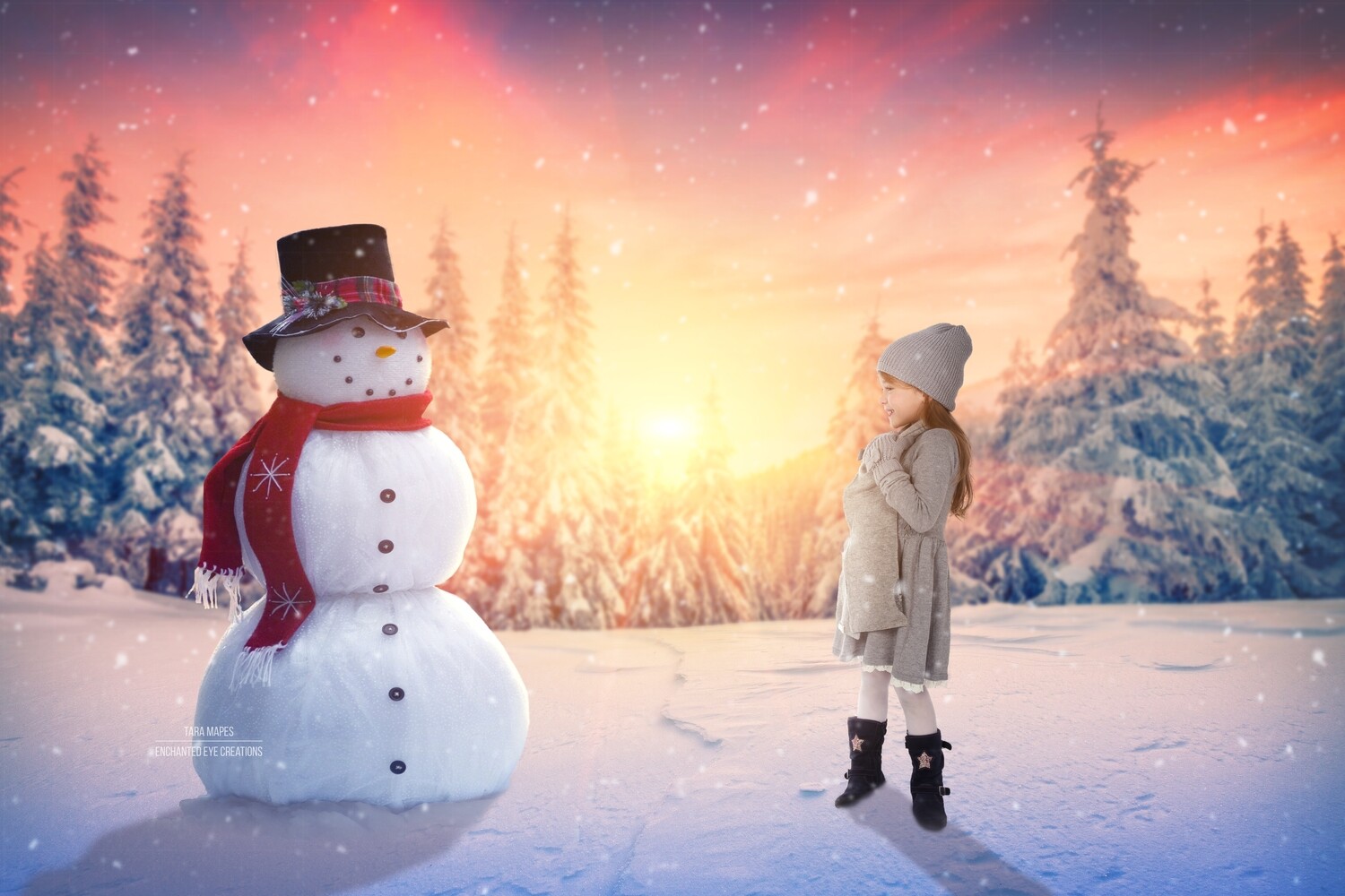 Snowman by Pines - Sunset- Frosty the Snowman- Winter Christmas Digital ...