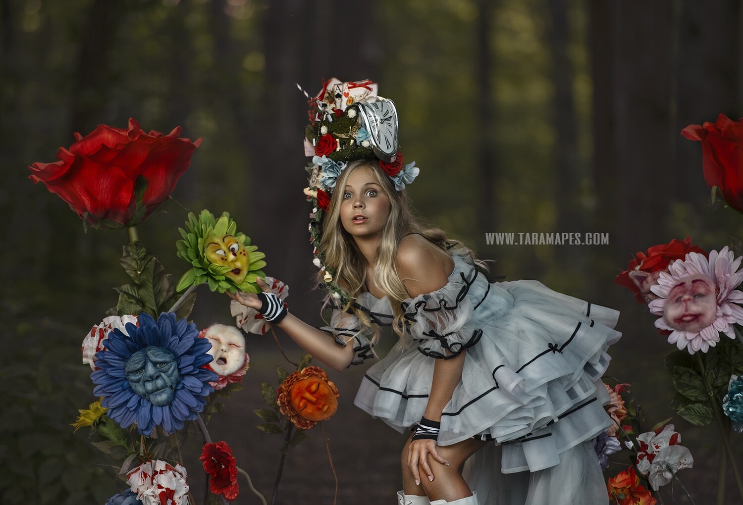 Alice in Wonderland Talking Flowers Digital Background Backdrop