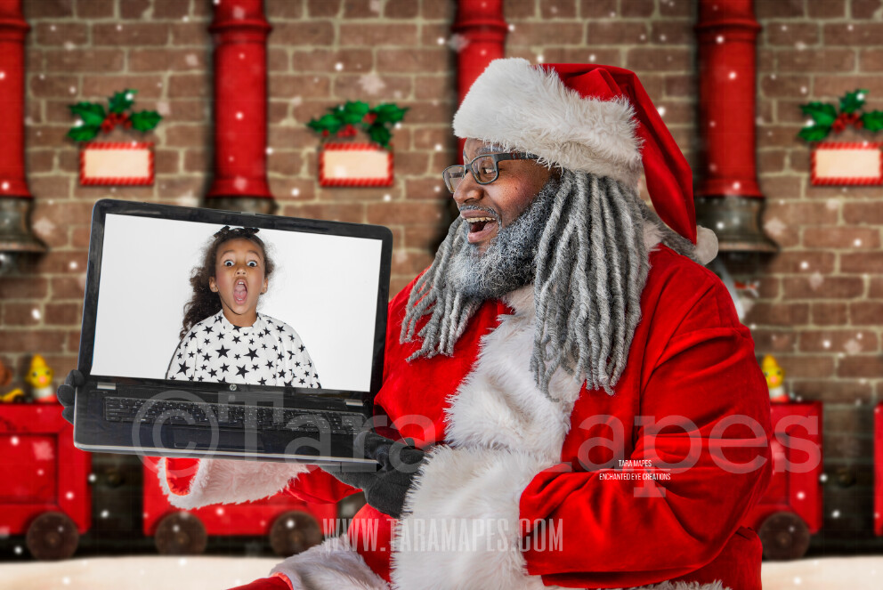 Black Santa with Laptop - Black Santa Remote Virtual Visit Scene - Zoom ...