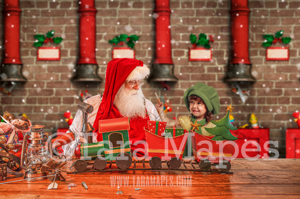 Santa's Workshop Digital Background - Santa's Toy Shop - LAYERED PSD ...