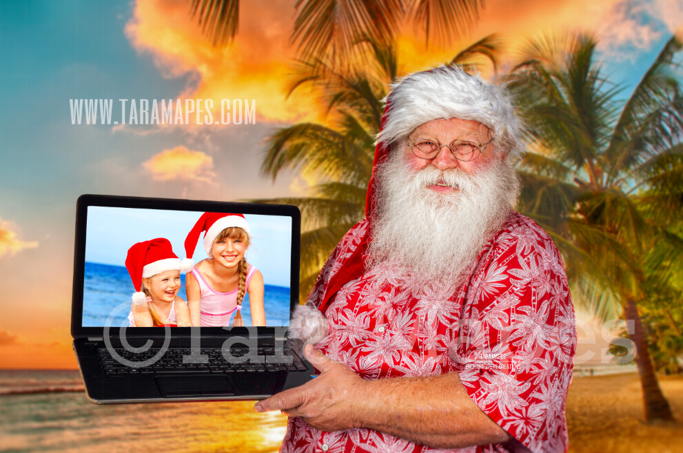 Beach Santa Virtual Visit - Zoom Santa - Digital Background - Santa's ...