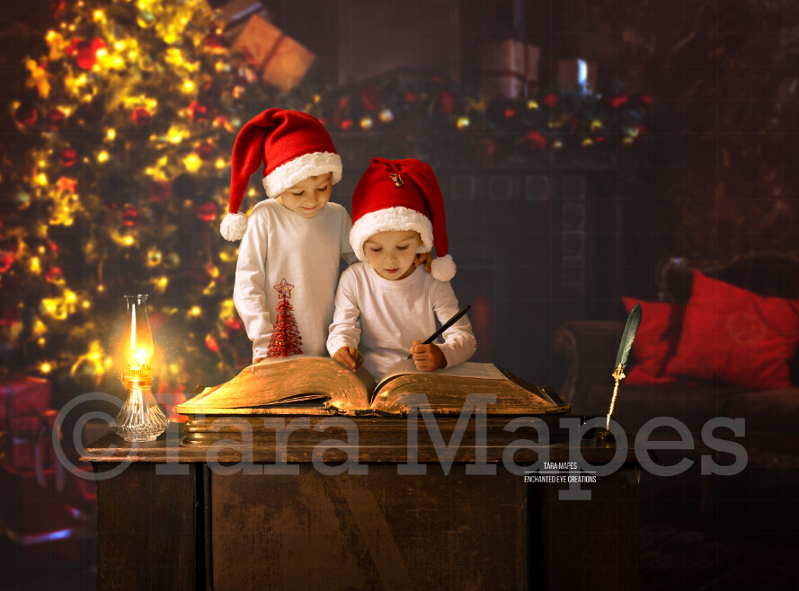 Christmas Desk with Big Book- Santa Book on Desk - Good List Book ...