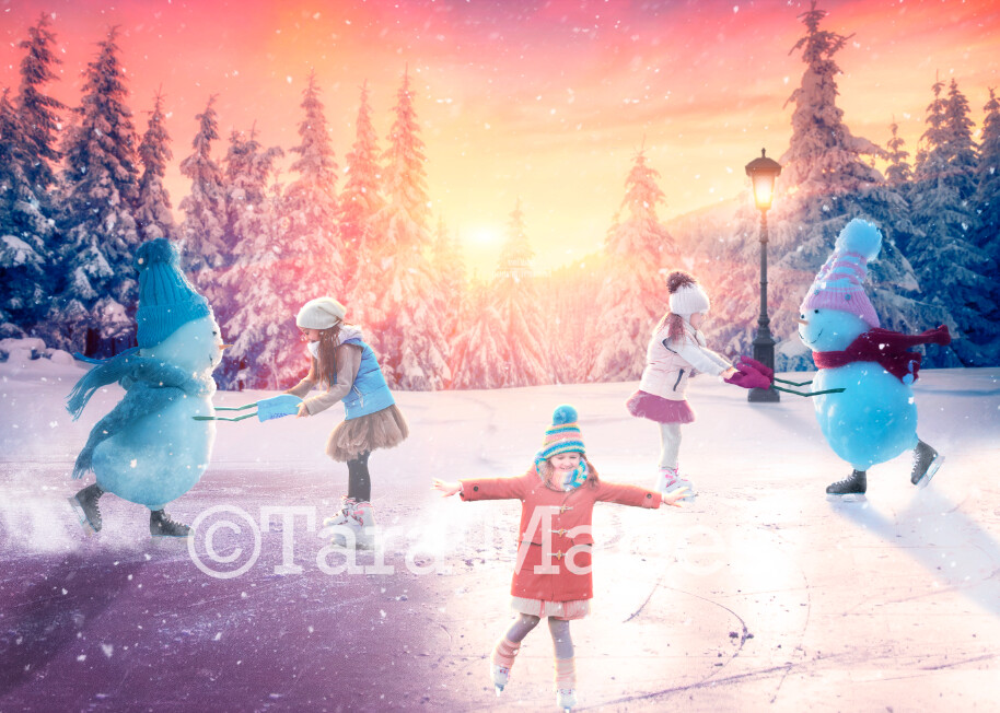 Snowmen Iceskating -Snowman Ice Skating - Snowpeople in Winter Snowy ...