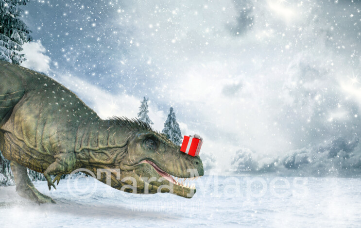 Dinosaur with Christmas Gift - Christmas Dino - T Rex Holiday Digital ...