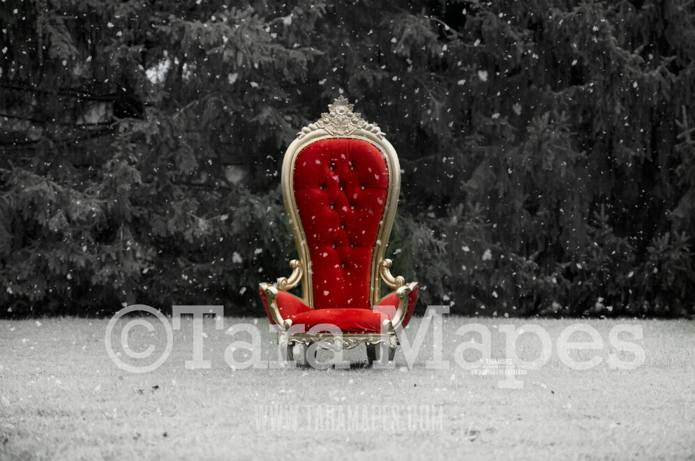Christmas Throne with Free Snow Overlay - Santa's Chair by Pine Trees ...