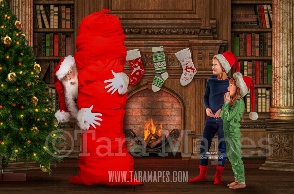 Santa with Big Bag by Christmas Tree - Catching Santa- Santa by ...