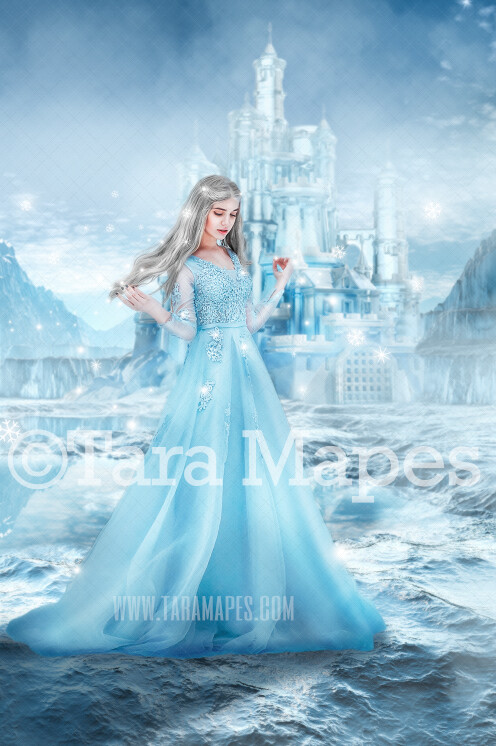 Ice Castle - A Frozen House - Snowy Scene Digital Background Backdrop