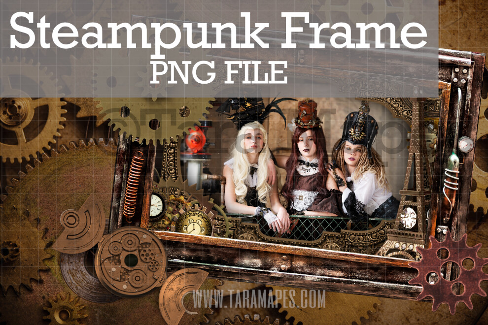 Steampunk Frame with Gears - PNG FILE with Transparent Background ...