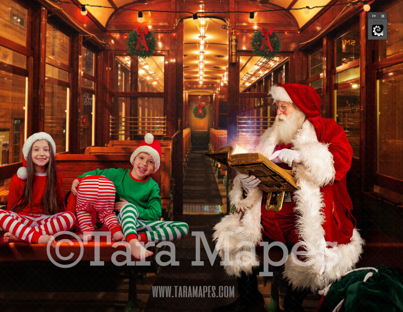 Santa Digital Backdrop - Santa on Train Reading Magic Book - Santa's ...