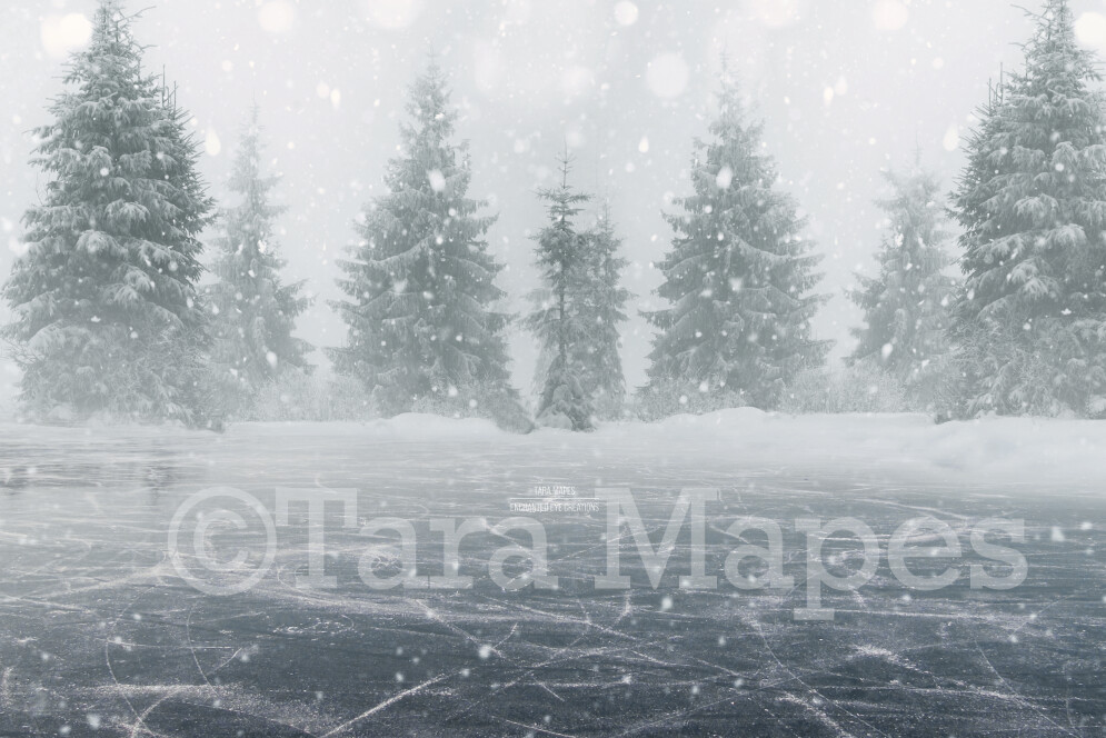 Frozen Iceskating Pond -Winter Ice Skating Scene - Ice Rink -Winter ...