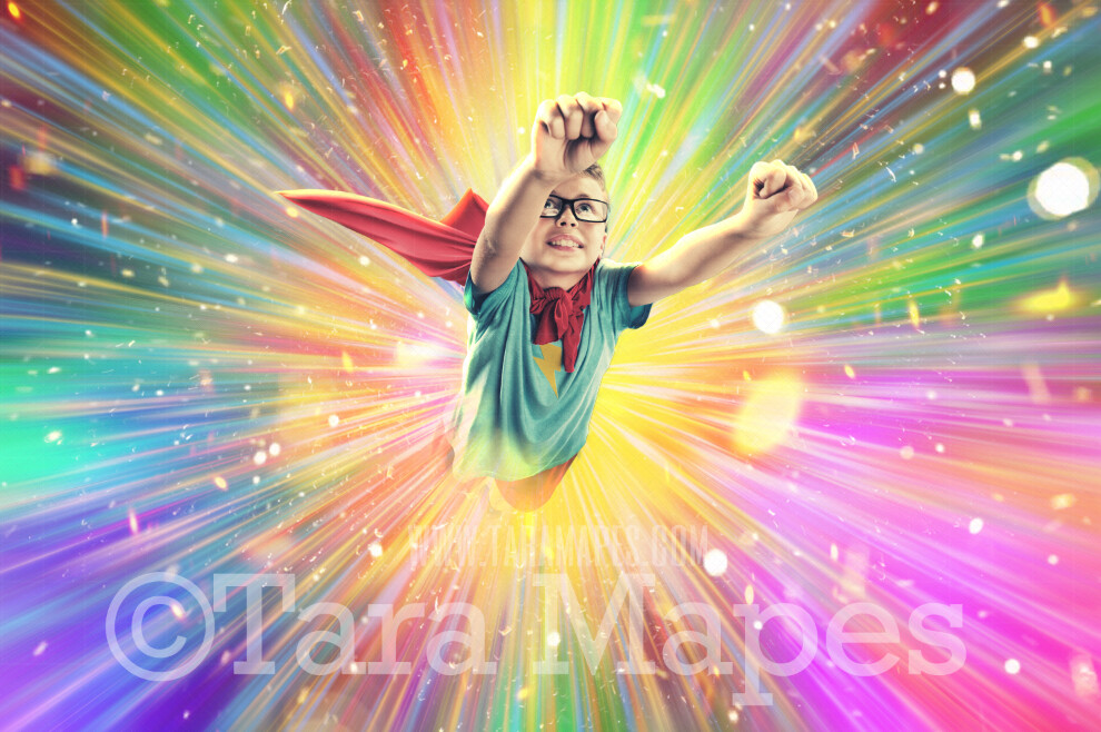 Superhero Explosion Digital Backdrop - Rainbow Super Hero Explosion ...