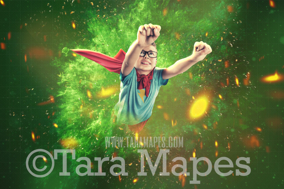 Superhero Explosion Digital Backdrop - Green Super Hero Explosion Scene ...
