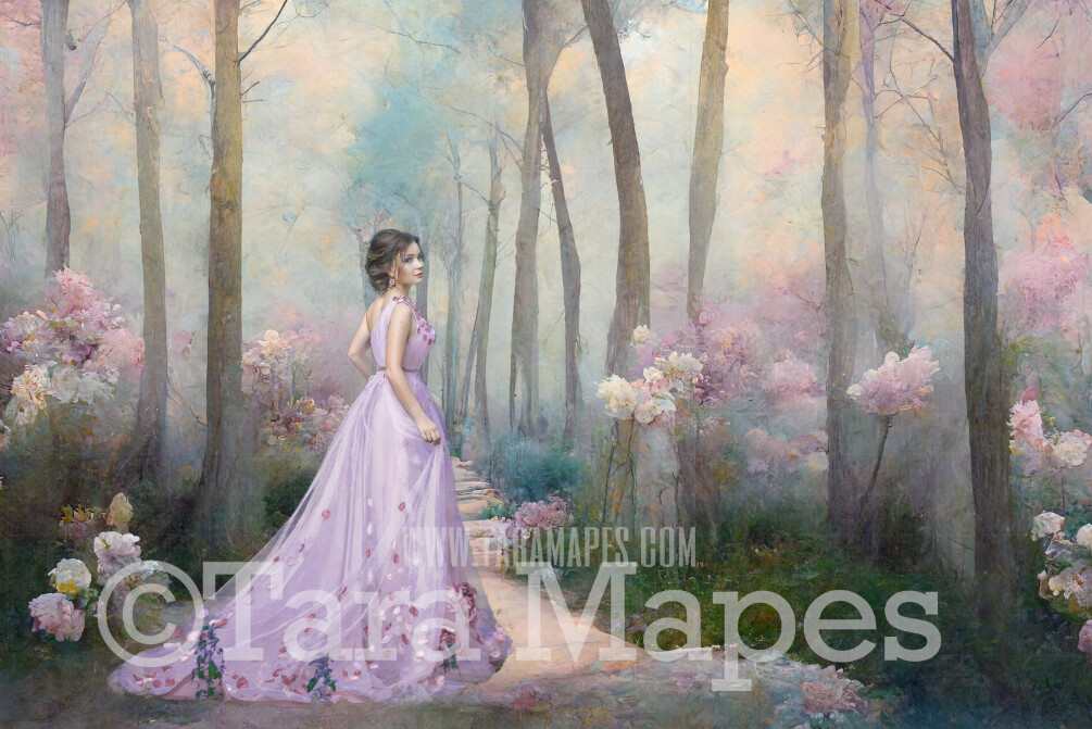 Pastel Forest Path Digital Backdrop - Ethereal Hazy Pastel Path - Soft ...