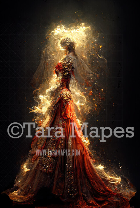 Fire Queen Body Digital Backdrop - Fire Queen Body in Red Gown with ...