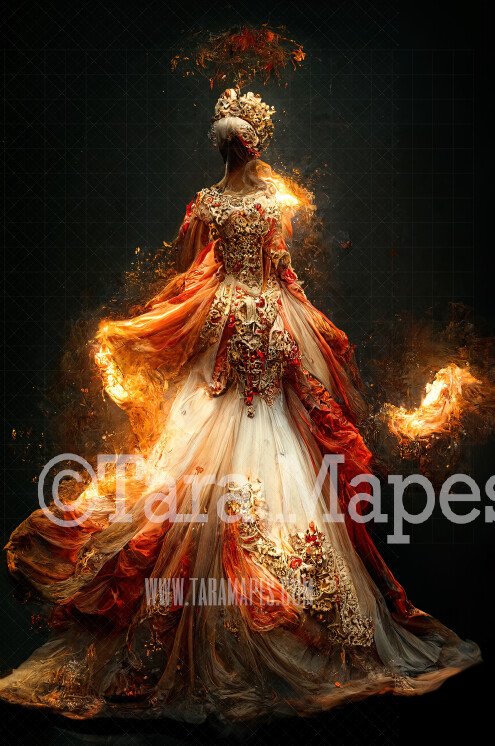 Fire Queen Body Digital Backdrop - Fire Queen Body in Red Gown with ...