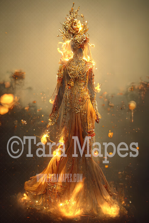 Fire Queen Body Digital Backdrop - Fire Queen Body in Red Gown with ...