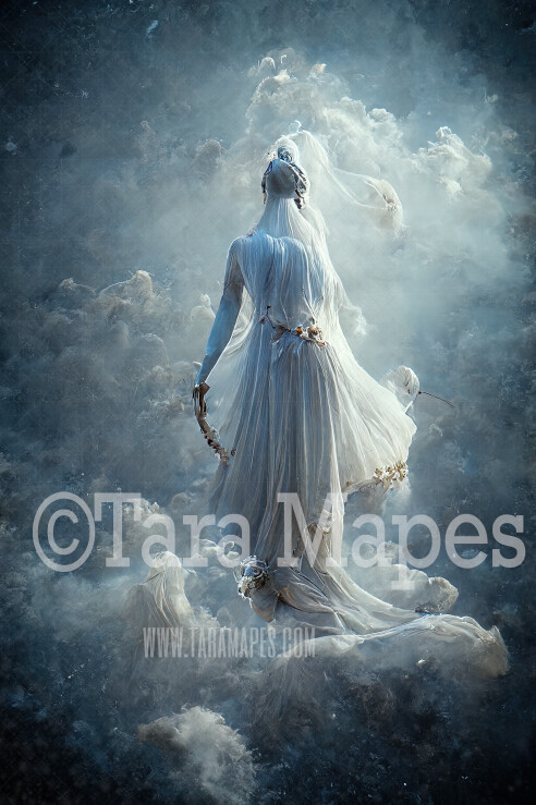 Ethereal White Gown in Clouds Digital Backdrop - White Digital Gown ...