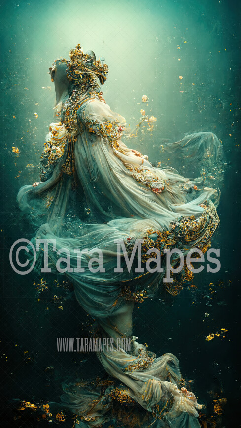 Water Goddess Gown Digital Backdrop - Ornate Aqua and Gold Gown - JPG ...