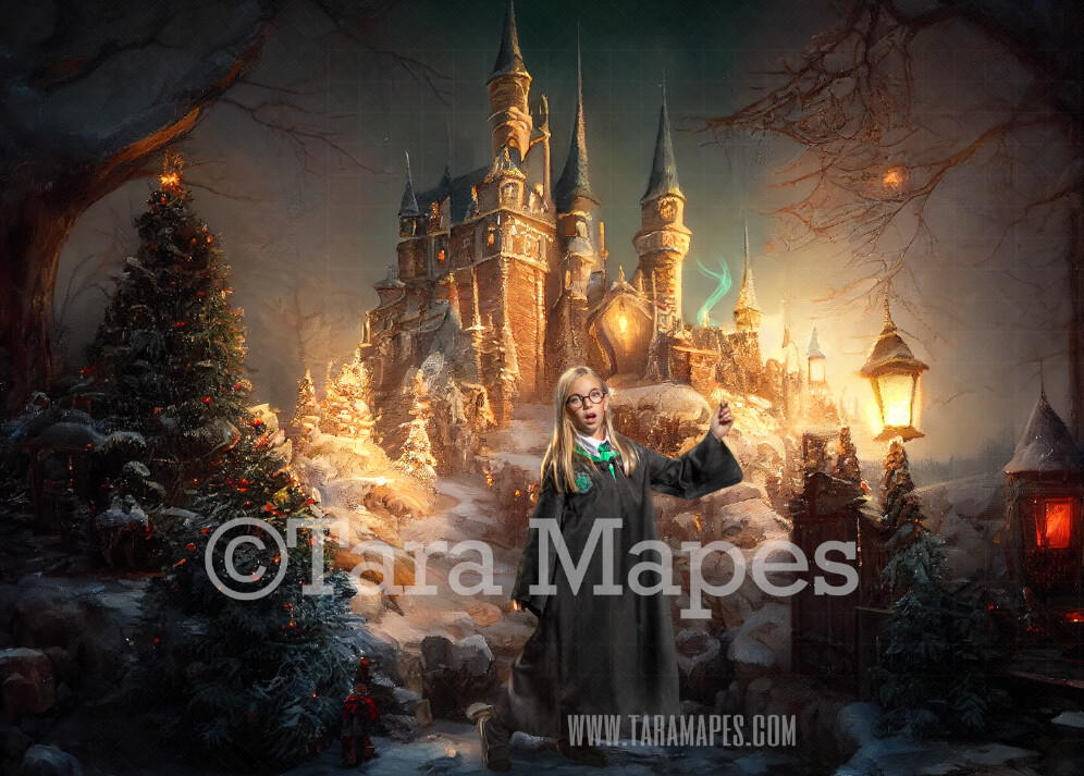 Christmas Wizard Castle Digital Backdrop - Wizard Castle at Christmas ...