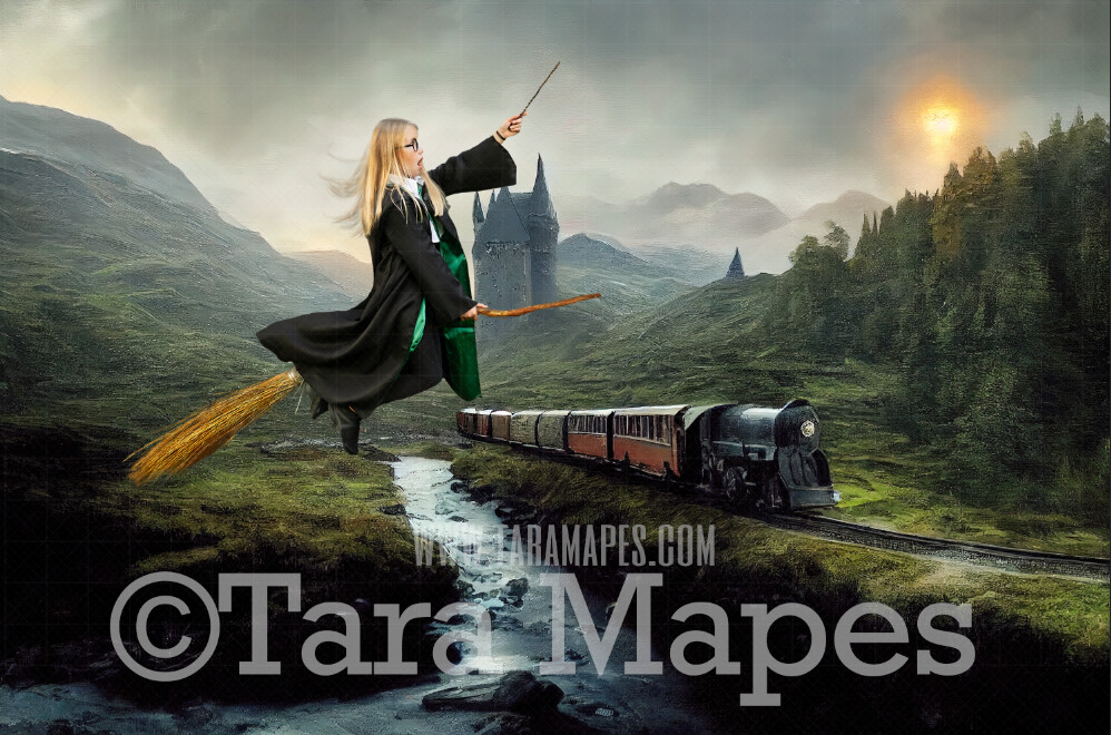 Wizard Train Digital Backdrop - Wizard Train in Valley- Magical Scene ...