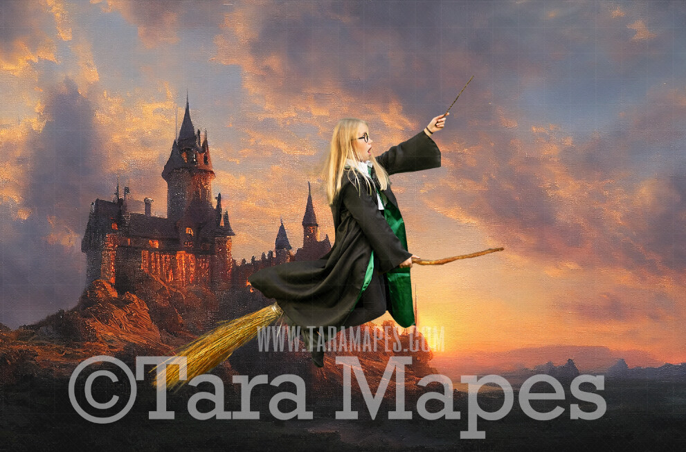 Wizard Castle Digital Backdrop - Wizard Castle at Sunset - Magical ...