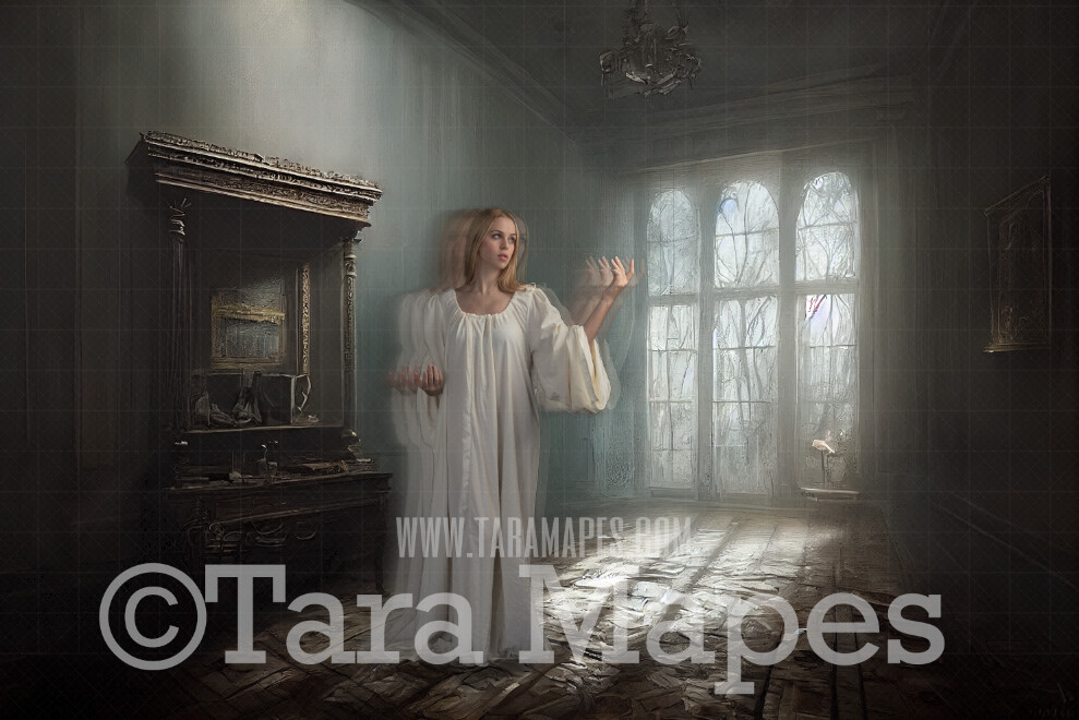 Haunted Mansion Digital Backdrop - Haunted Room - Interior of Old ...