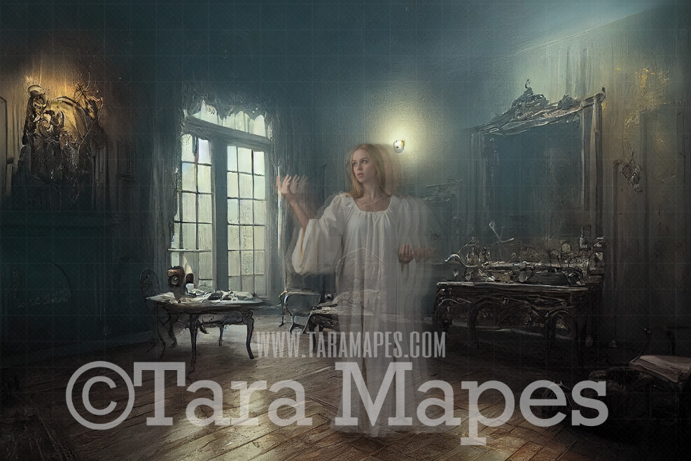 Haunted Mansion Digital Backdrop - Haunted Room - Interior of Old ...