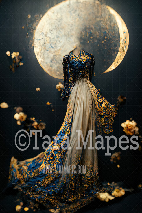 Moon Goddess Gown Digital Backdrop - Ornate Blue and Gold Digital Gown ...