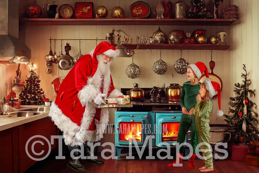 Santa Digital Backdrop - Santa in Vintage Kitchen - Whimsical Santa ...