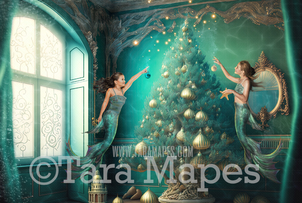 Christmas Digital Backdrop - Christmas Tree Under Water - Mermaid ...