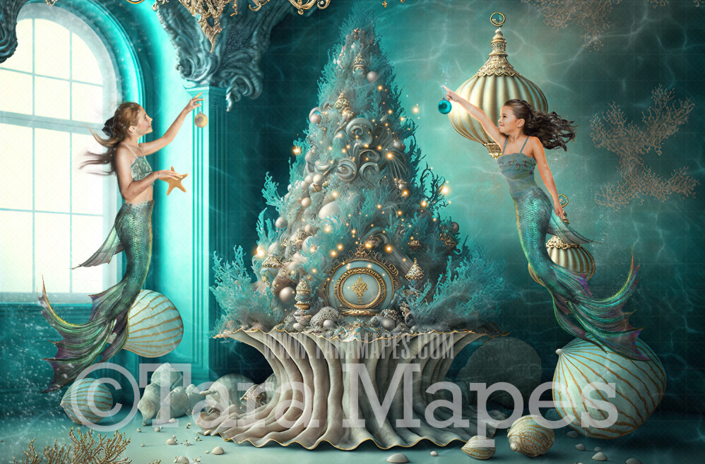 Christmas Digital Backdrop - Christmas Tree Under Water - Mermaid ...
