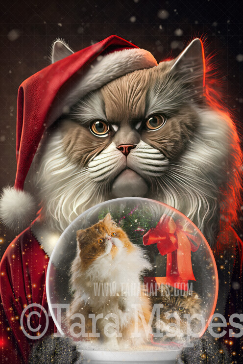Cat Santa Holding Snow Globe - LAYERED PSD! Snowglobe Feline Santa ...