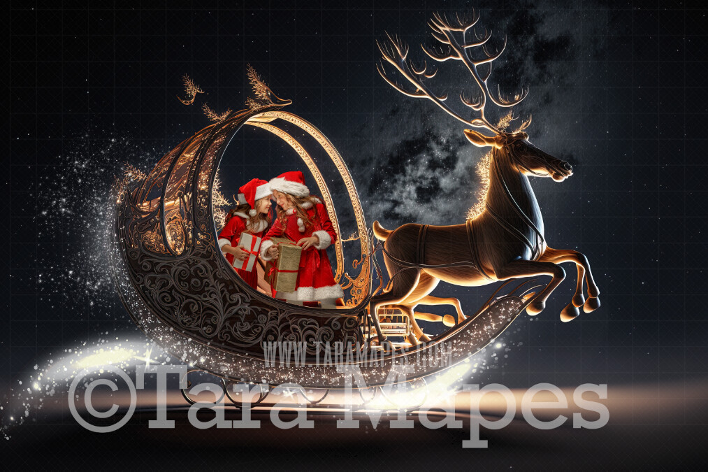 Santa Sleigh Digital Background - Santa Sleigh Flying - Magical Santa ...