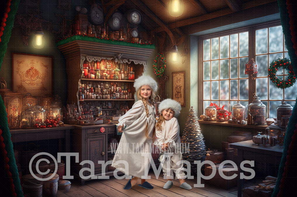Santa's Workshop Digital Backdrop - Christmas Digital Background ...