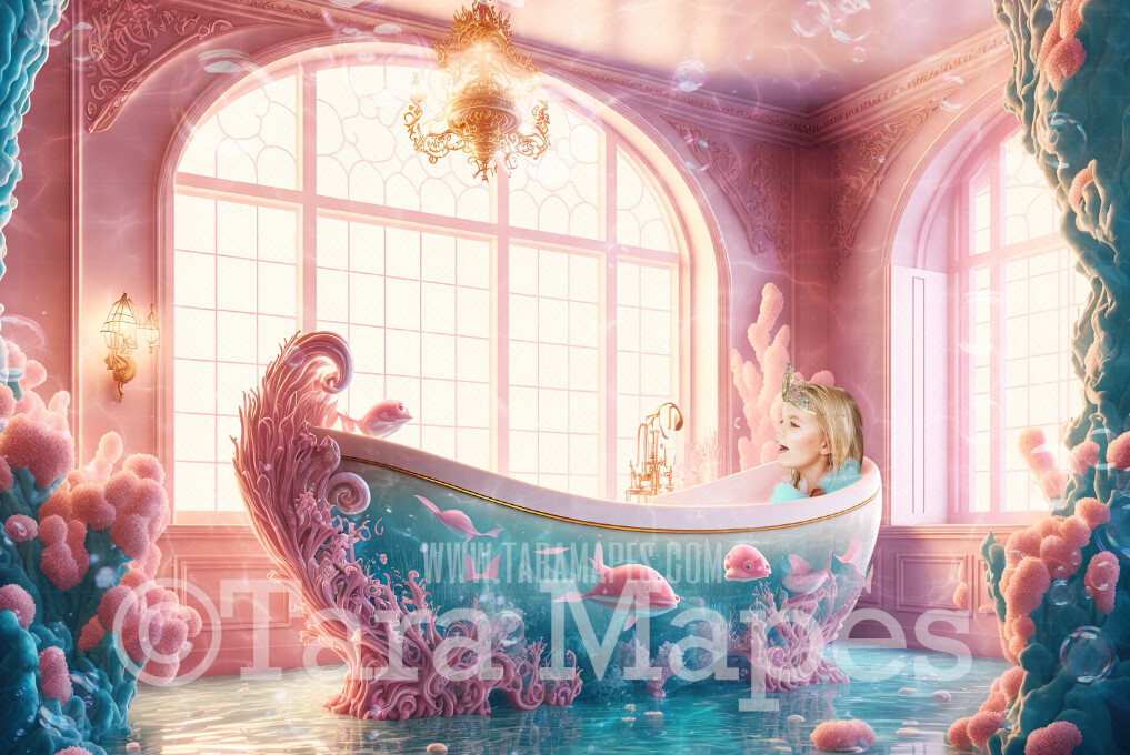 Mermaid Bath Tub Digital Backdrop - Mermaid Tub Digital Background ...