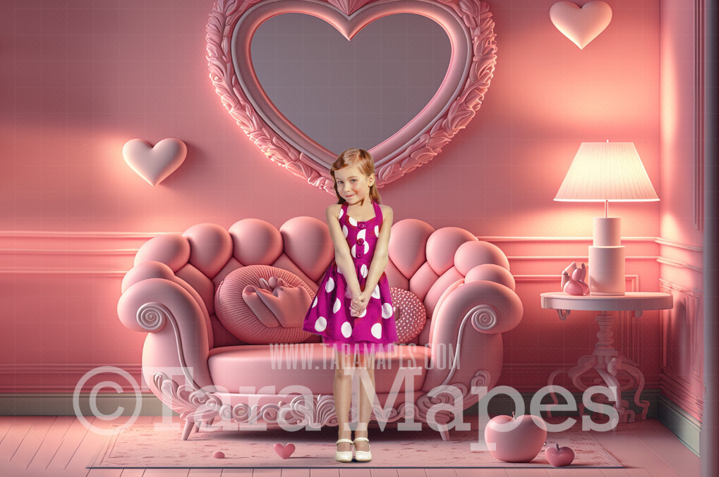 Valentine Digital Backdrop - Pink Heart Room Digital Backdrop - Pink ...