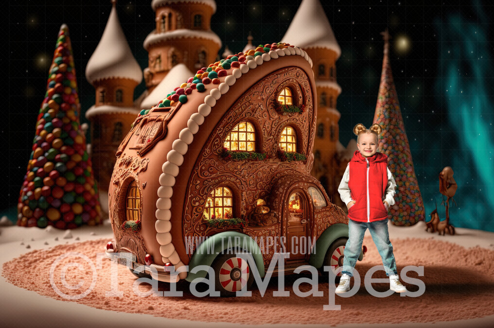 Gingerbread Car Digital Backdrop -Gingerbread Car on Road of Frosting ...