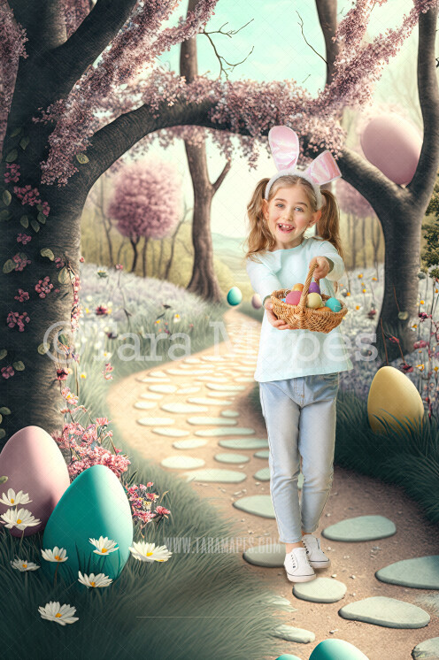 Easter Digital Backdrop - Magical Easter Path with Easter Eggs - Easter Forest Digital ...