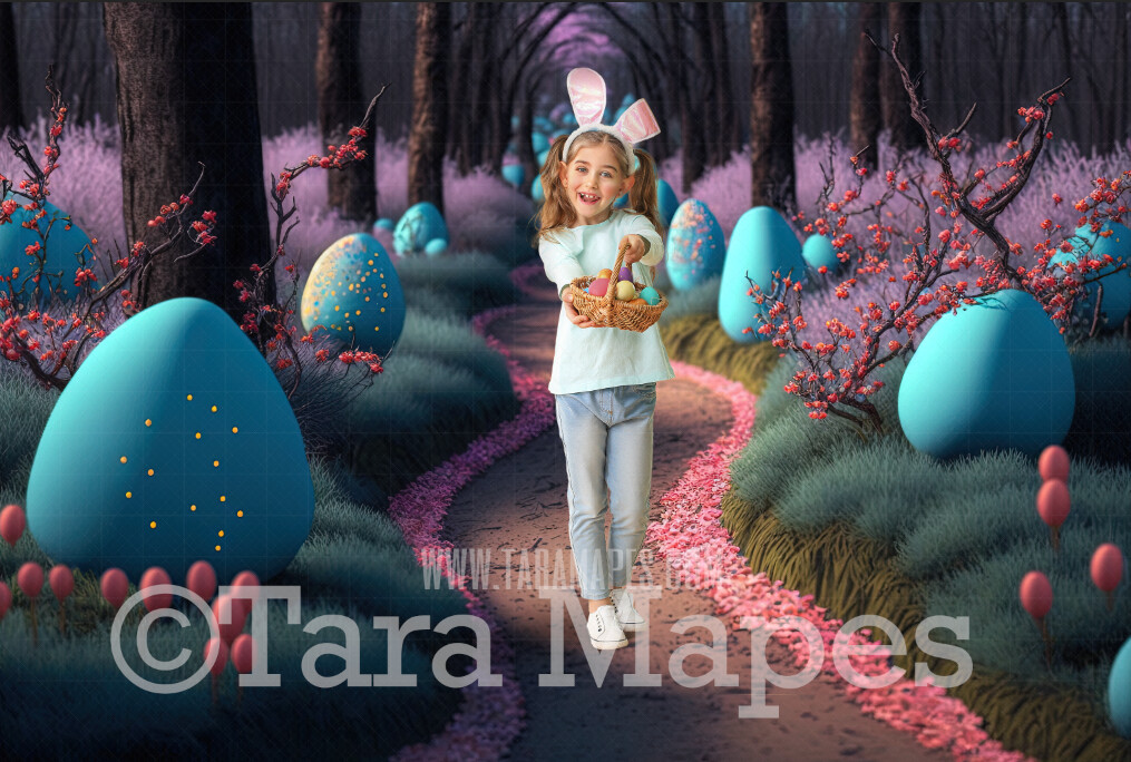 Easter Digital Backdrop - Magical Easter Path with Easter Eggs - Pastel ...