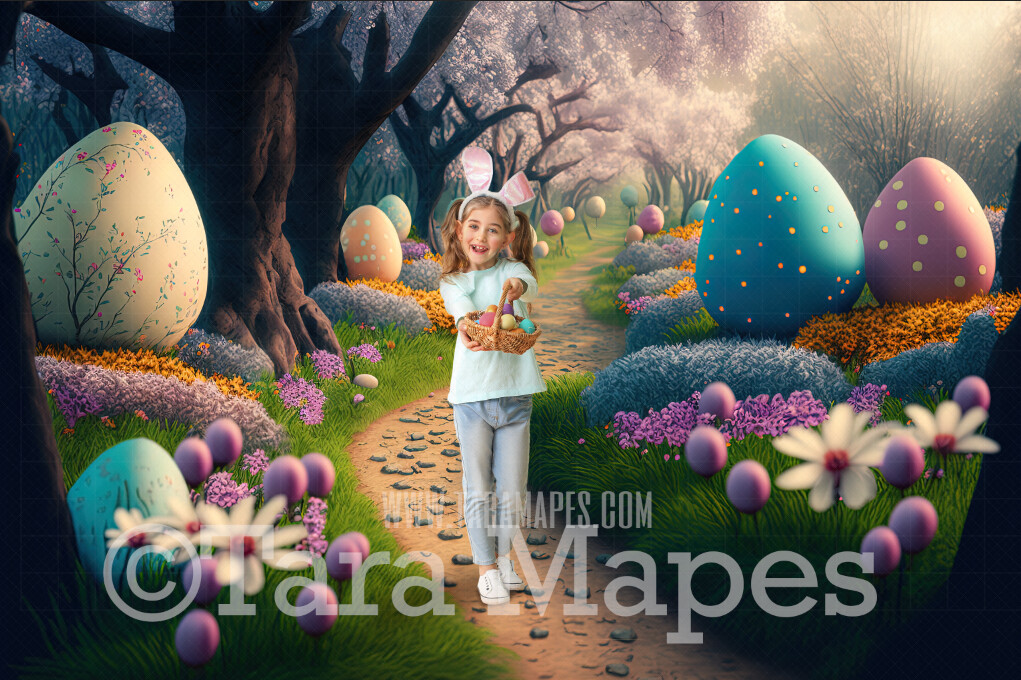 Easter Digital Backdrop - Magical Easter Path with Easter Eggs - Pastel ...